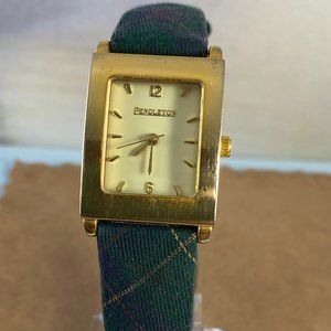 Pendleton | Accessories | Pendleton Green Blue Plaid Tank Watch Gold Tone | Poshmark